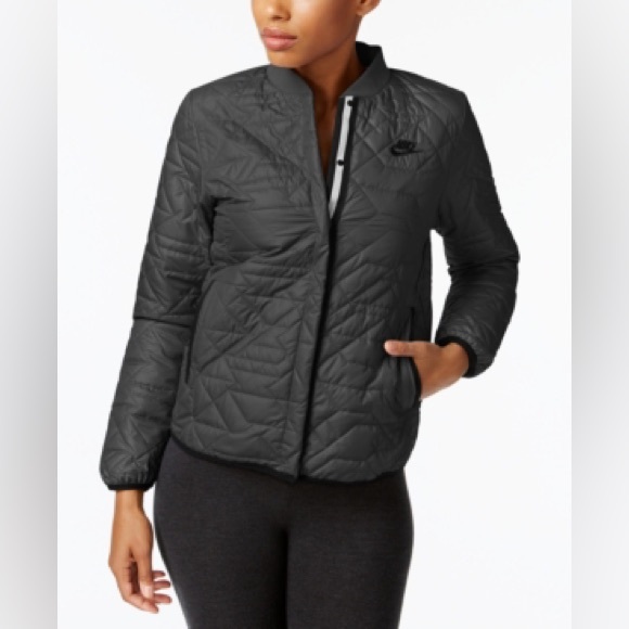 Nike | Jackets & Coats | Nike Olive Green Snap Button Quilted Bomber ...